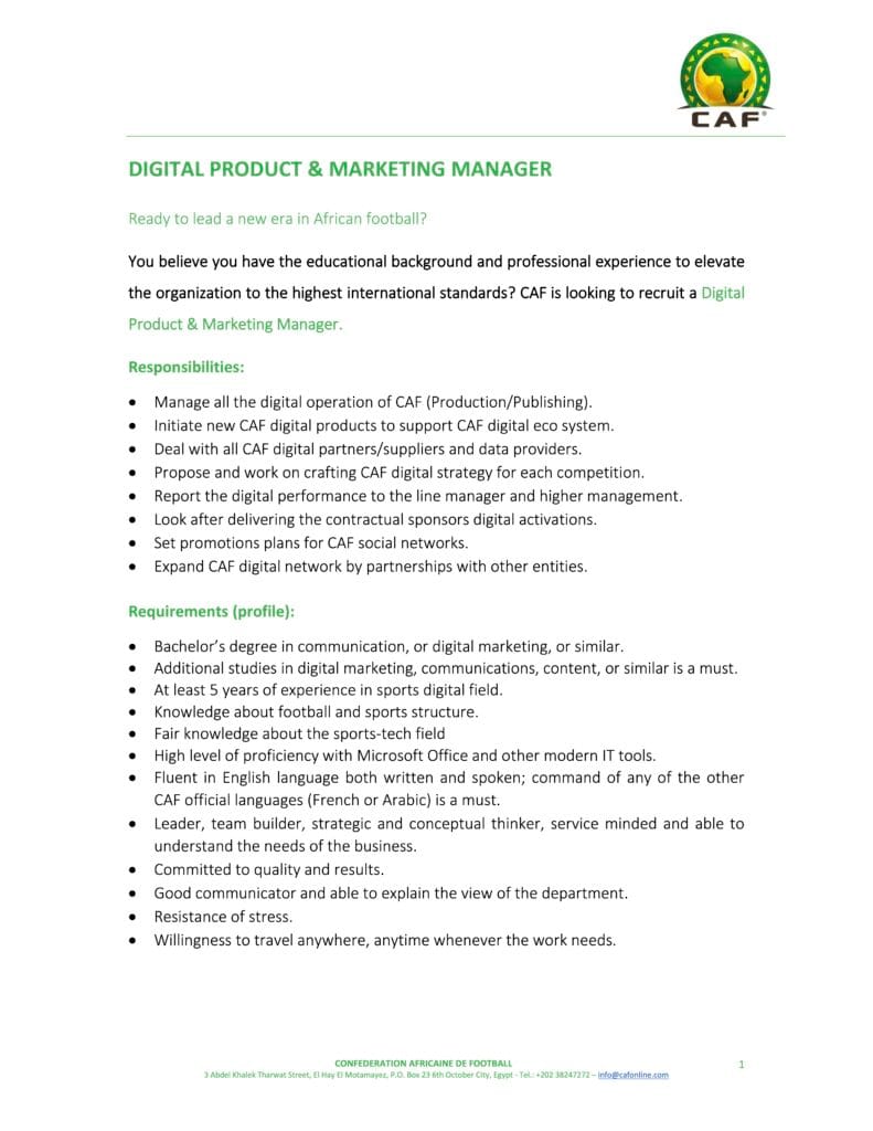 CAF are hiring: Digital Product & Marketing Manager – COSAFA | The ...